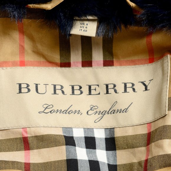 Burberry | Jackets & Coats | Burberry Women Tenbridge Dark Blue Fauxfur ...